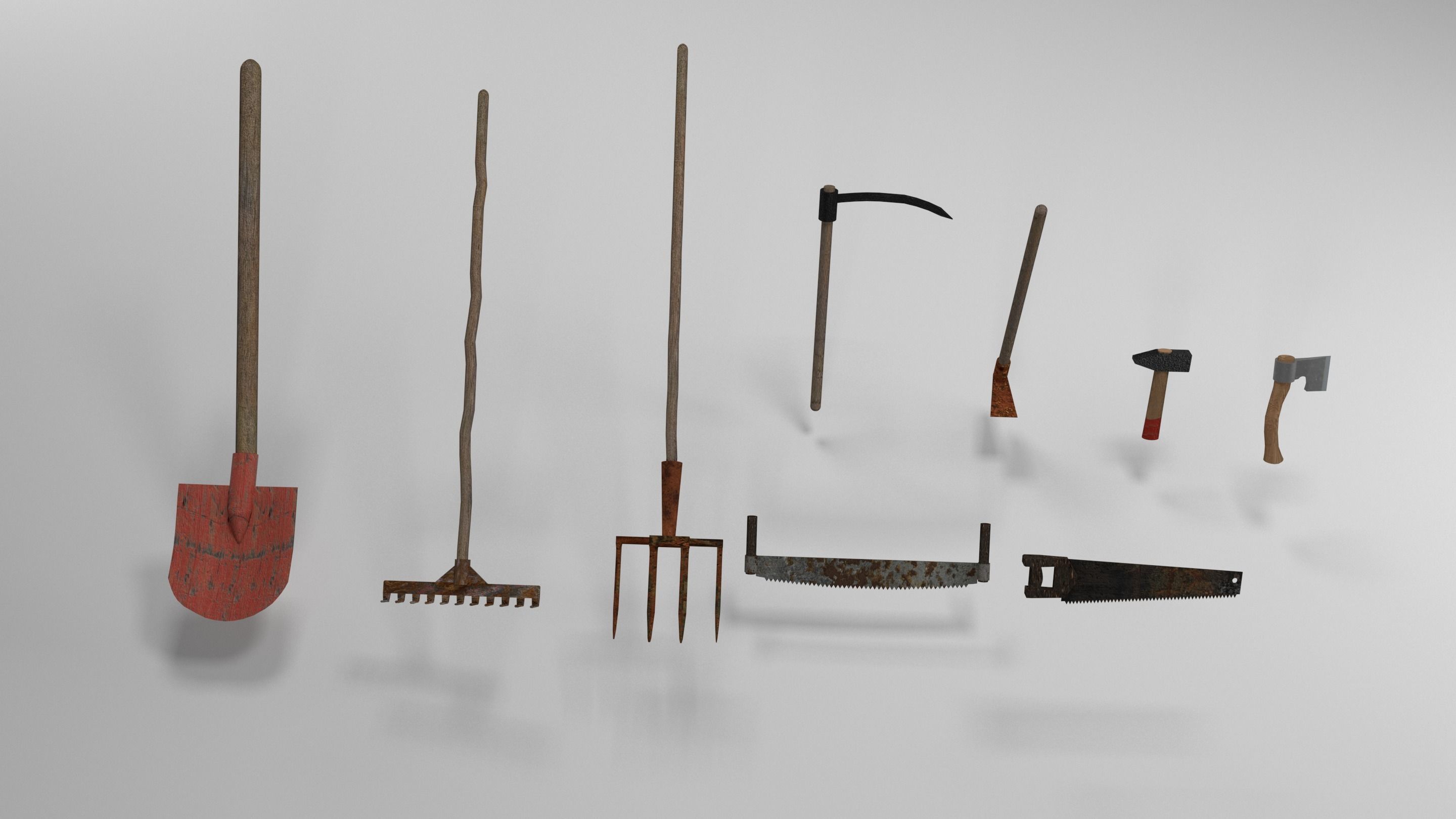 3D model Pack of 9 Medieval farm tools VR / AR / low-poly | CGTrader