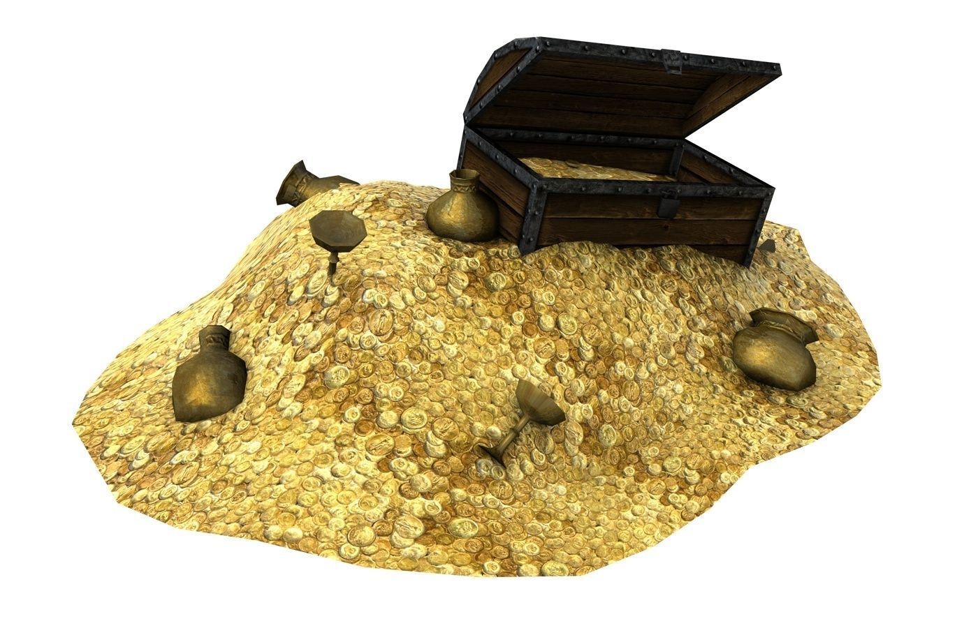 3D model Treasure with coins and chest VR / AR / low-poly | CGTrader