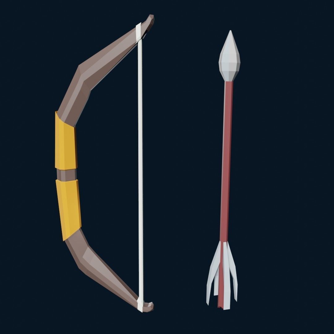 sword with shield and bow with arrow for game PBR free VR / AR / low ...