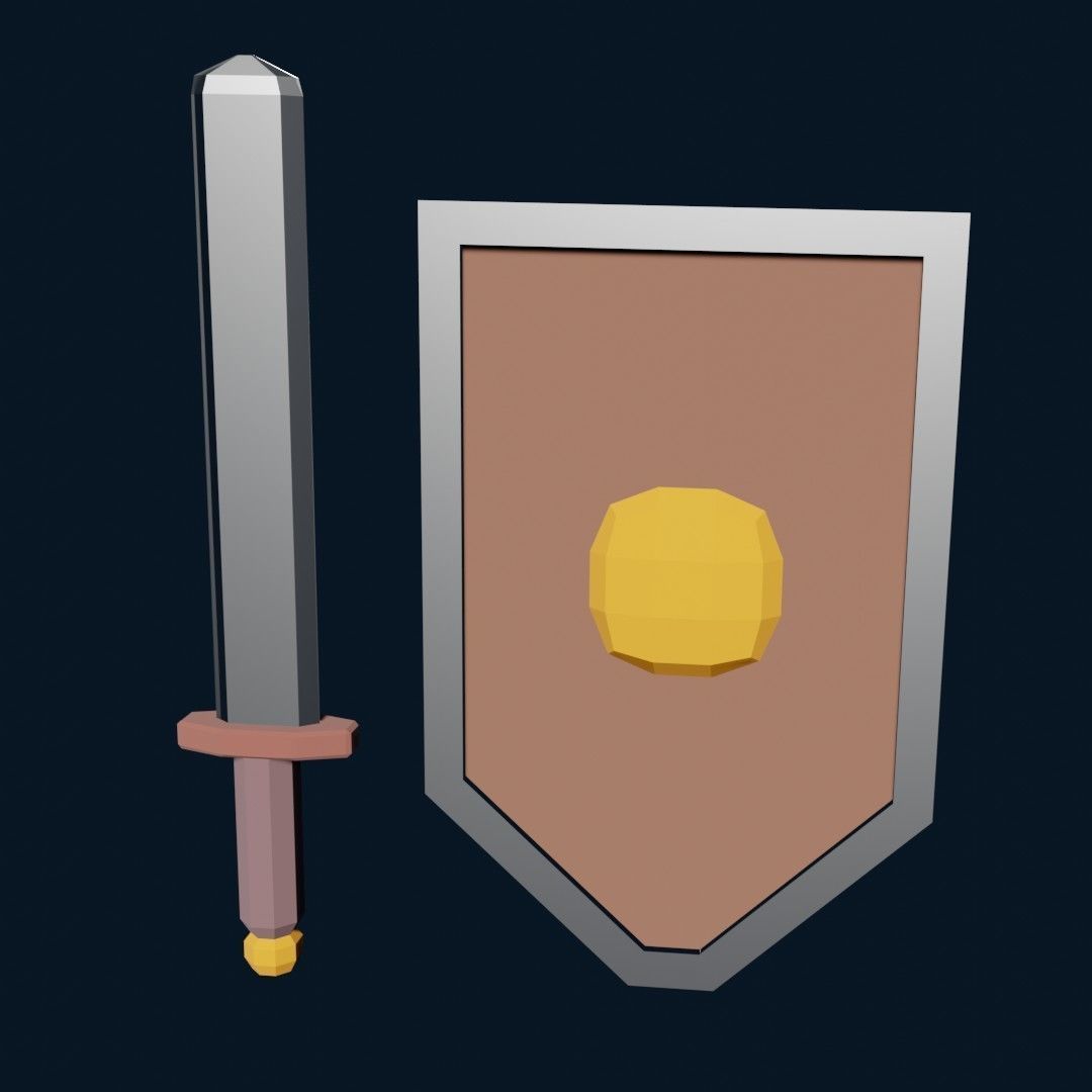 sword with shield and bow with arrow for game PBR free VR / AR / low ...
