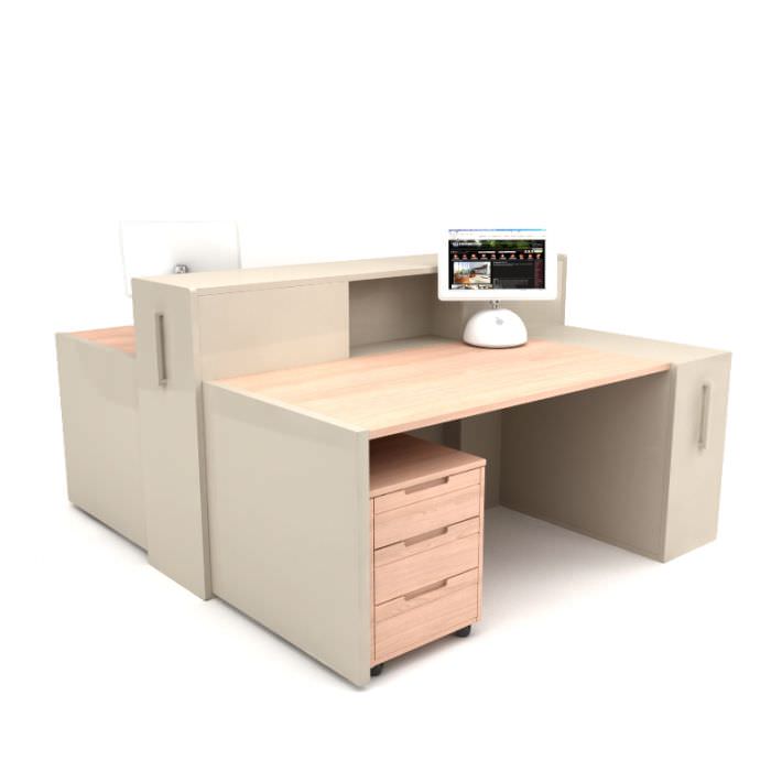 Cream Wooden Office Desk With Drawers 3D model | CGTrader