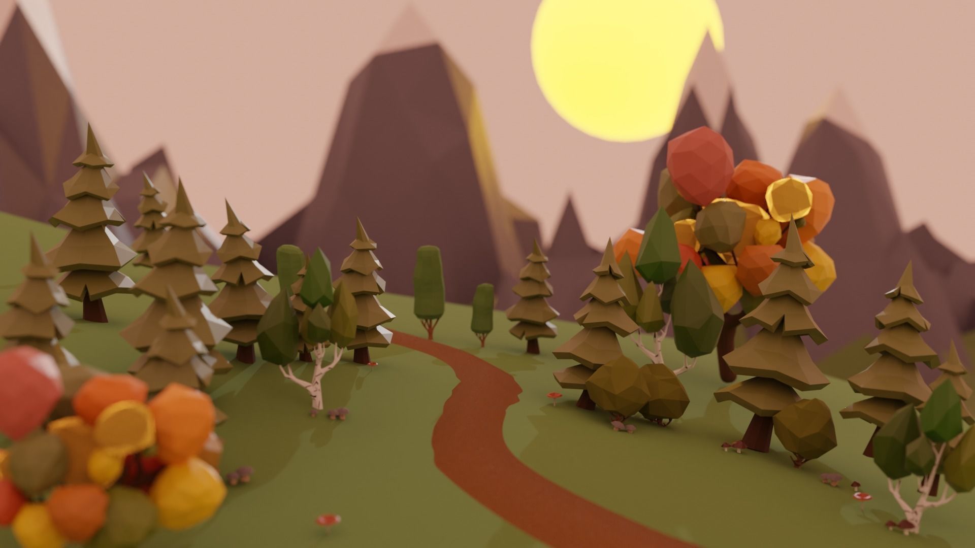 3D model Forest asset pack VR / AR / low-poly OBJ FBX BLEND