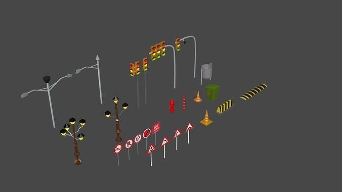 3D model Road Assets Pack VR / AR / low-poly | CGTrader