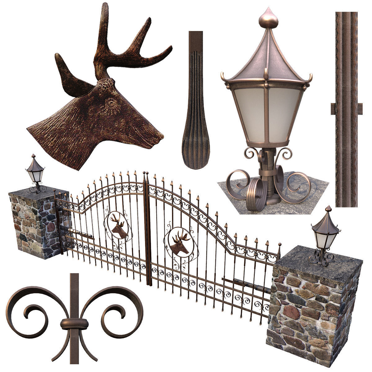Deer Iron Gates driveway 3D model | CGTrader