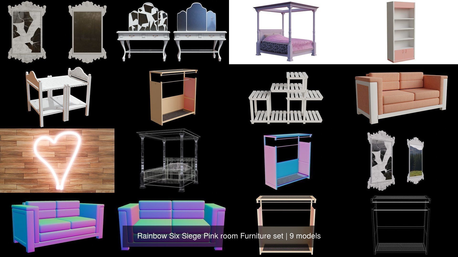 3D Model Collection Rainbow Six Siege Pink room Furniture set VR / AR ...