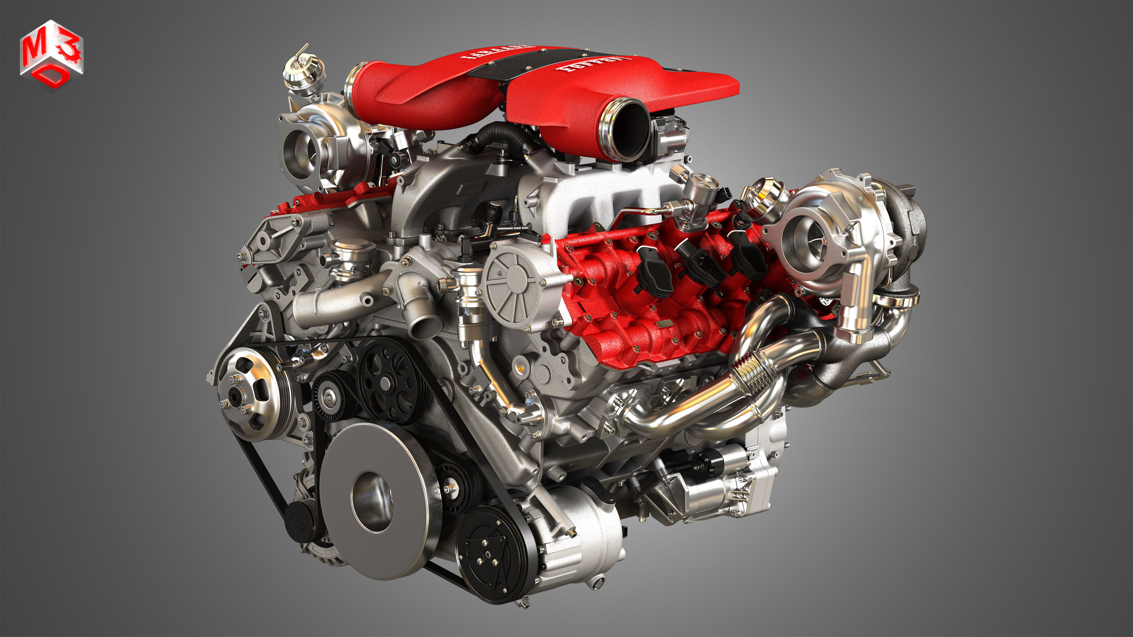 F8 Tributo Engine - V8 Twin Turbo Engine 3D model | CGTrader