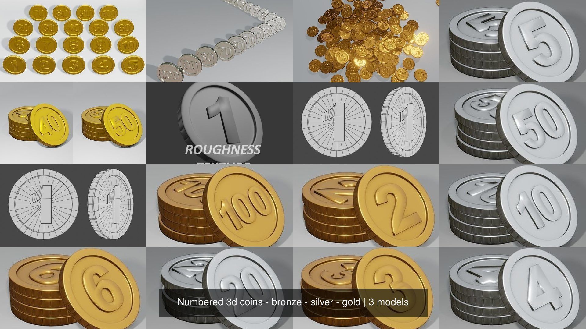 3D Model Collection Numbered 3d coins - bronze - silver - gold VR / AR ...