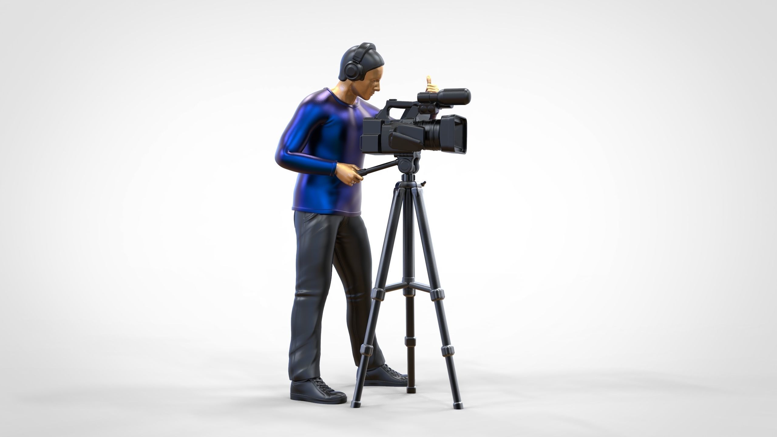 N2 Cameraman with Hat and Headphone camera on a tripod 3D model 3D ...