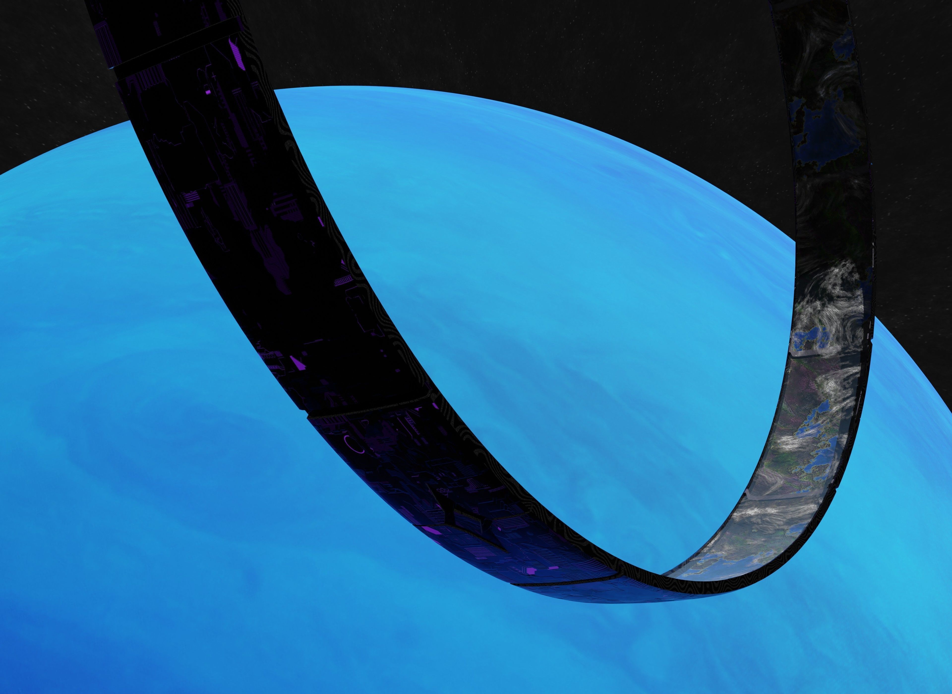 3D Model Collection Black rotating space habitat with green bleu gas ...