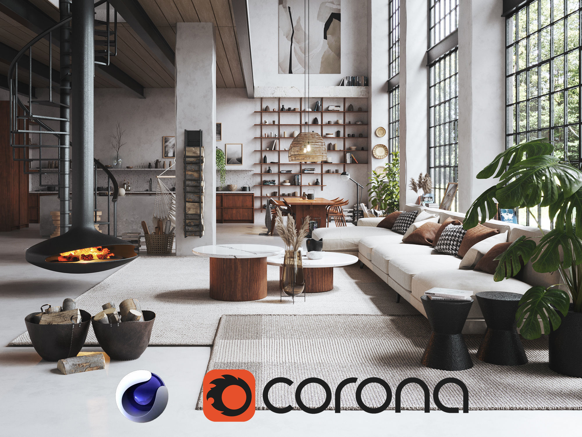 Boho Design Interior Scene for Cinema 4D and Corona Renderer 3D model ...