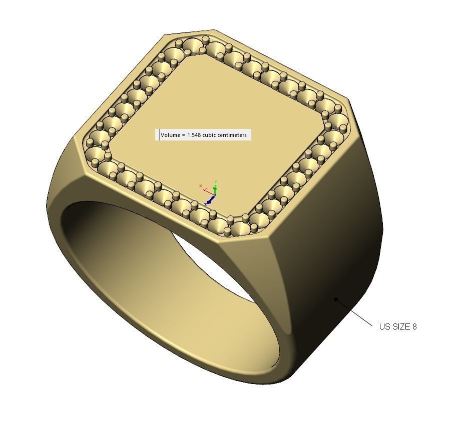 Square diamond signet ring US sizes 7 8 9 3D model 3D printable | CGTrader