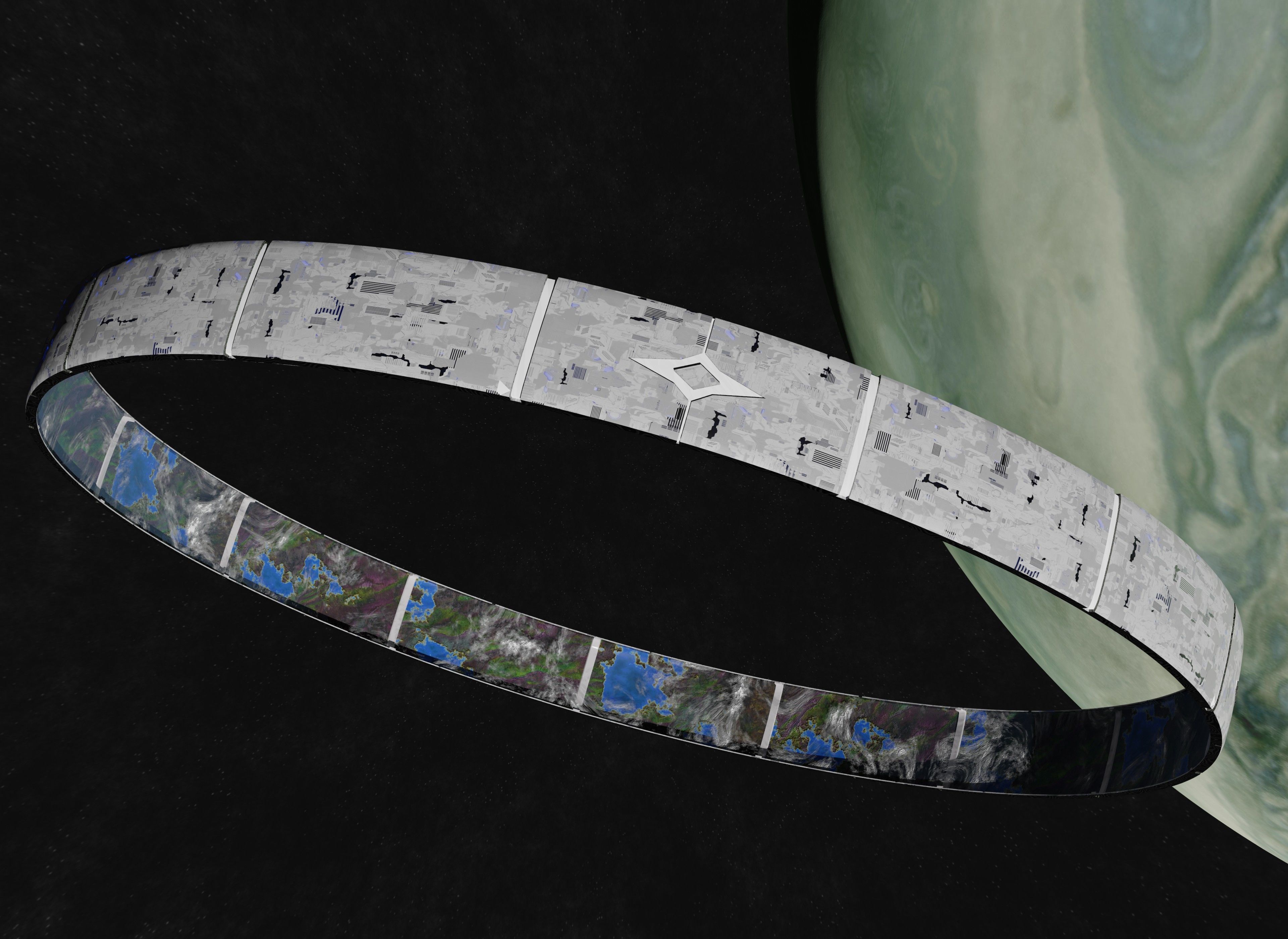 3D Model Collection Country sized rotating space habitat 2 types with 4 ...