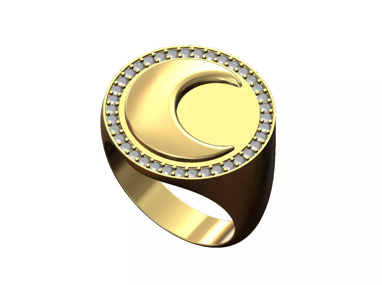 Crescent moon large round diamond signet ring US size 9 3D model 3D ...