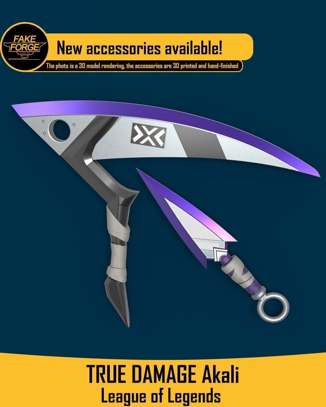 True Damage Akali Kama and Kunai from League of Legends Cosplay 3D ...