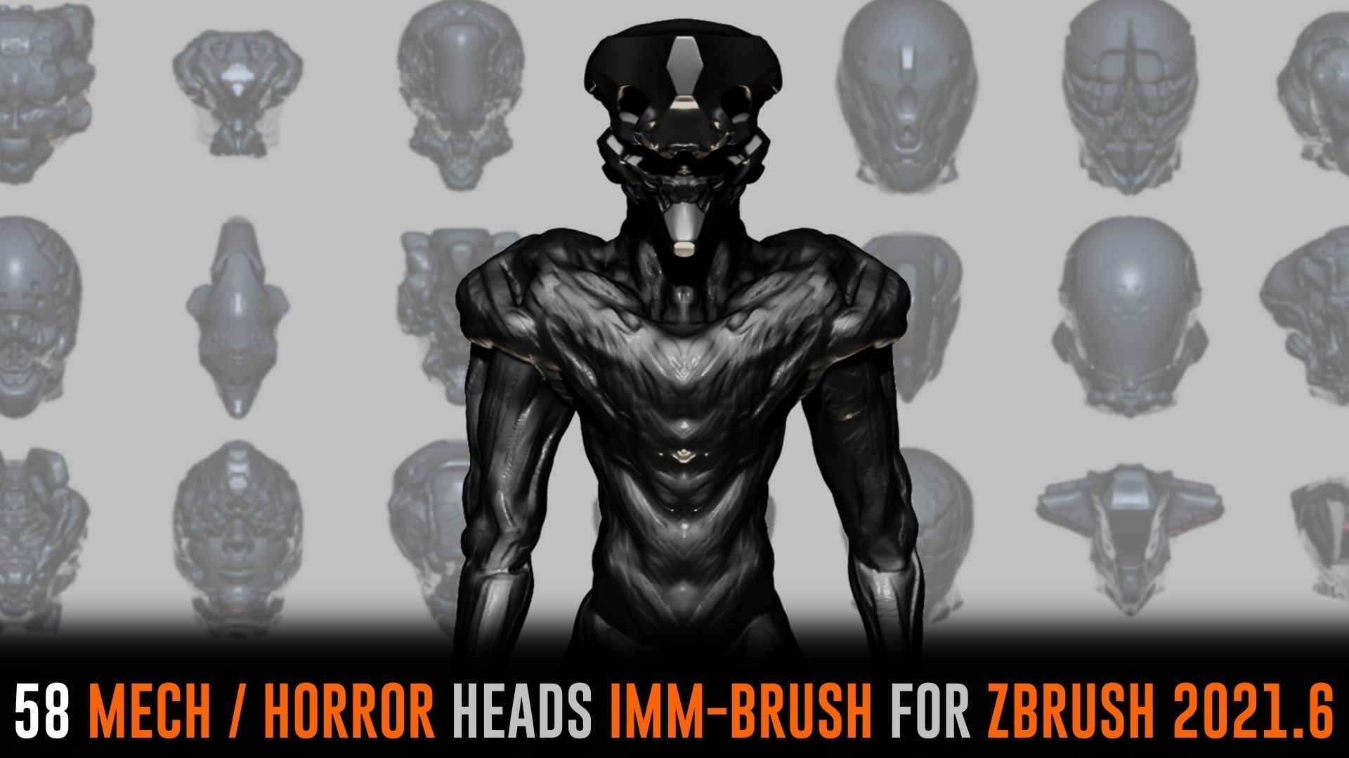 58 Mech Horror Heads IMM-Brush For Zbrush - OBJ and FBX Version 3D ...