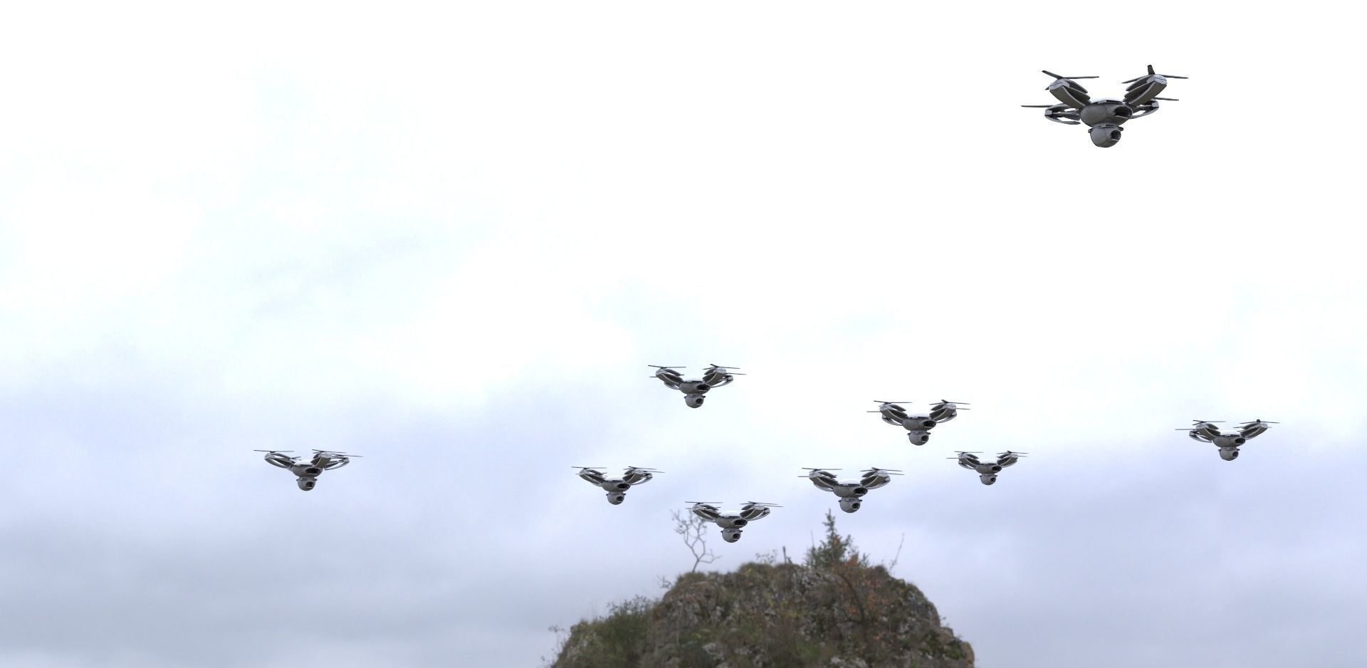 Drones group of flying in sky 3D model | CGTrader