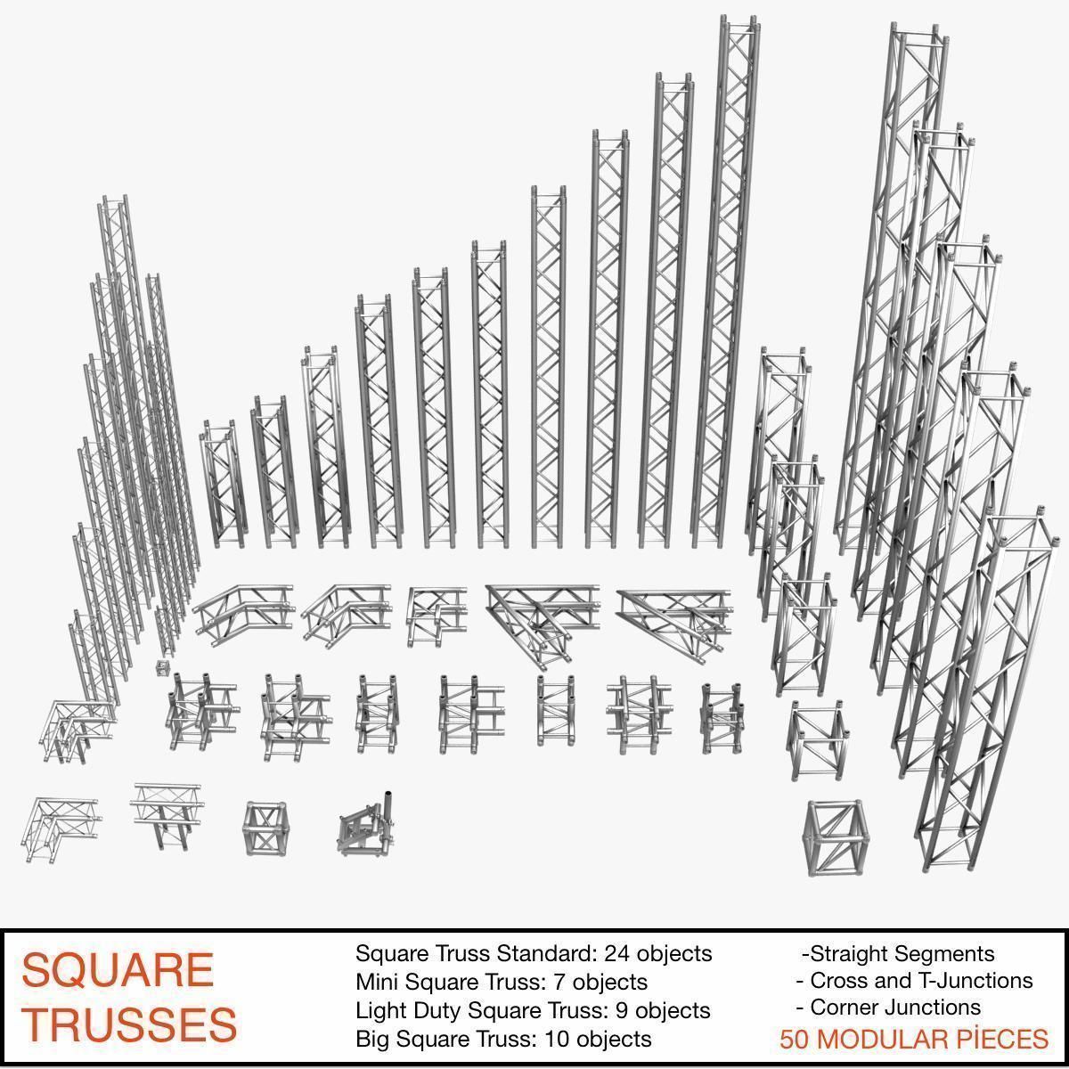 Square Light Trusses Collection - 50 PCS Modular 3D model | CGTrader