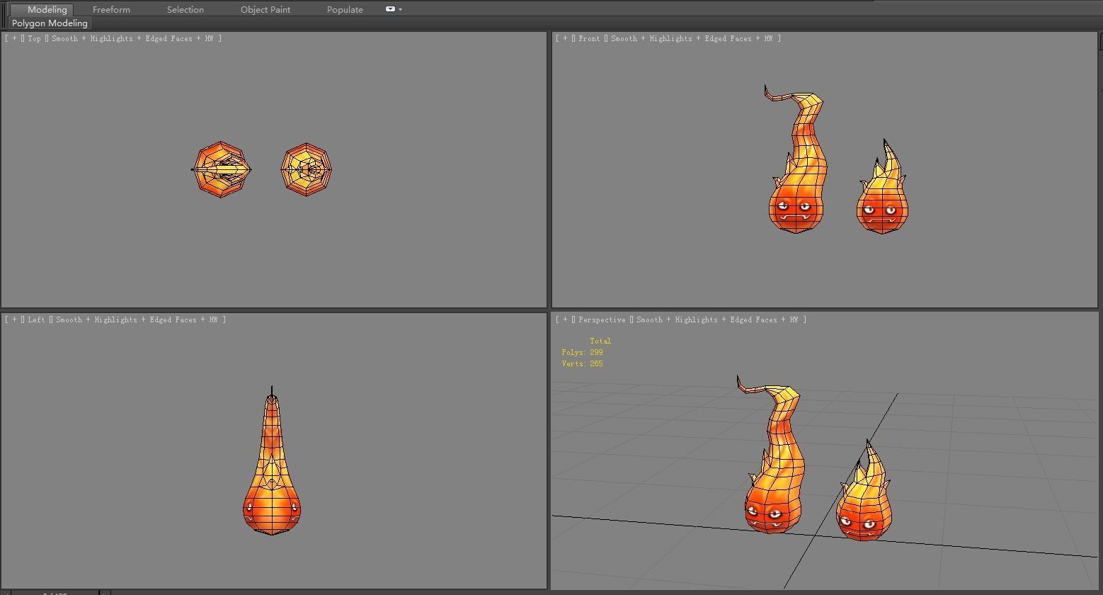 3D model Cartoon yellow flame monster - Fire demons VR / AR / low-poly ...