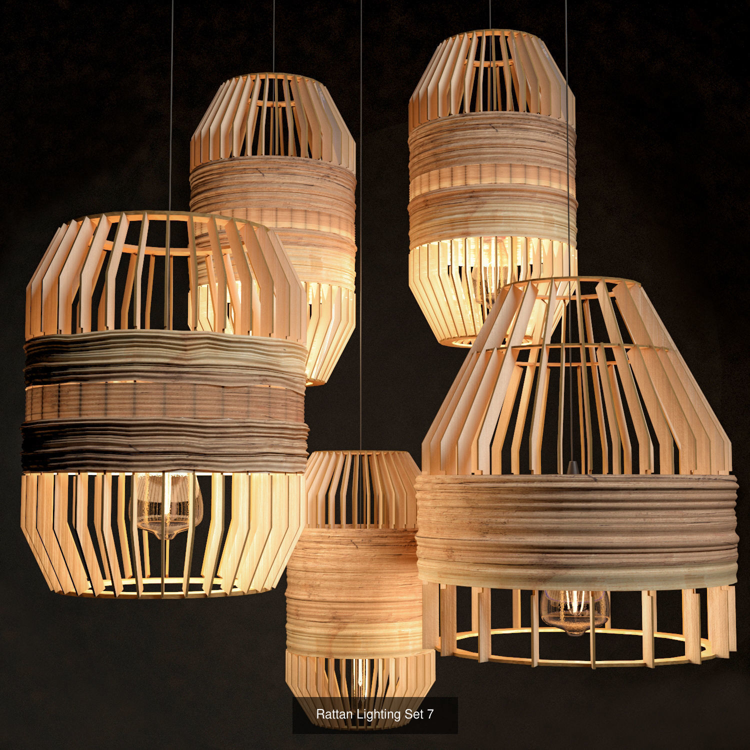 Rattan Lighting Set 3D Model Collection | CGTrader