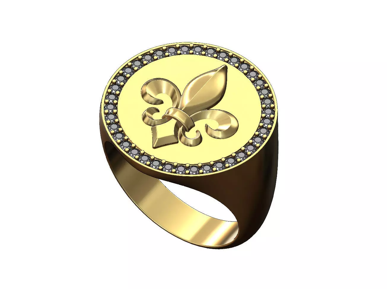 Heraldic lily large 21mm diamond signet ring US size 9 3D model 3D ...