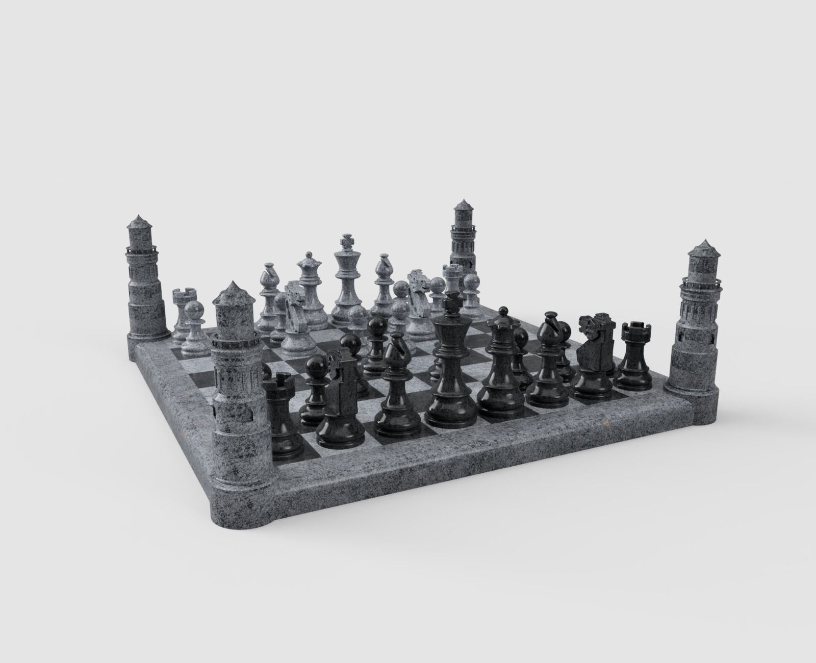 3D model Chess set with towers VR / AR / low-poly | CGTrader