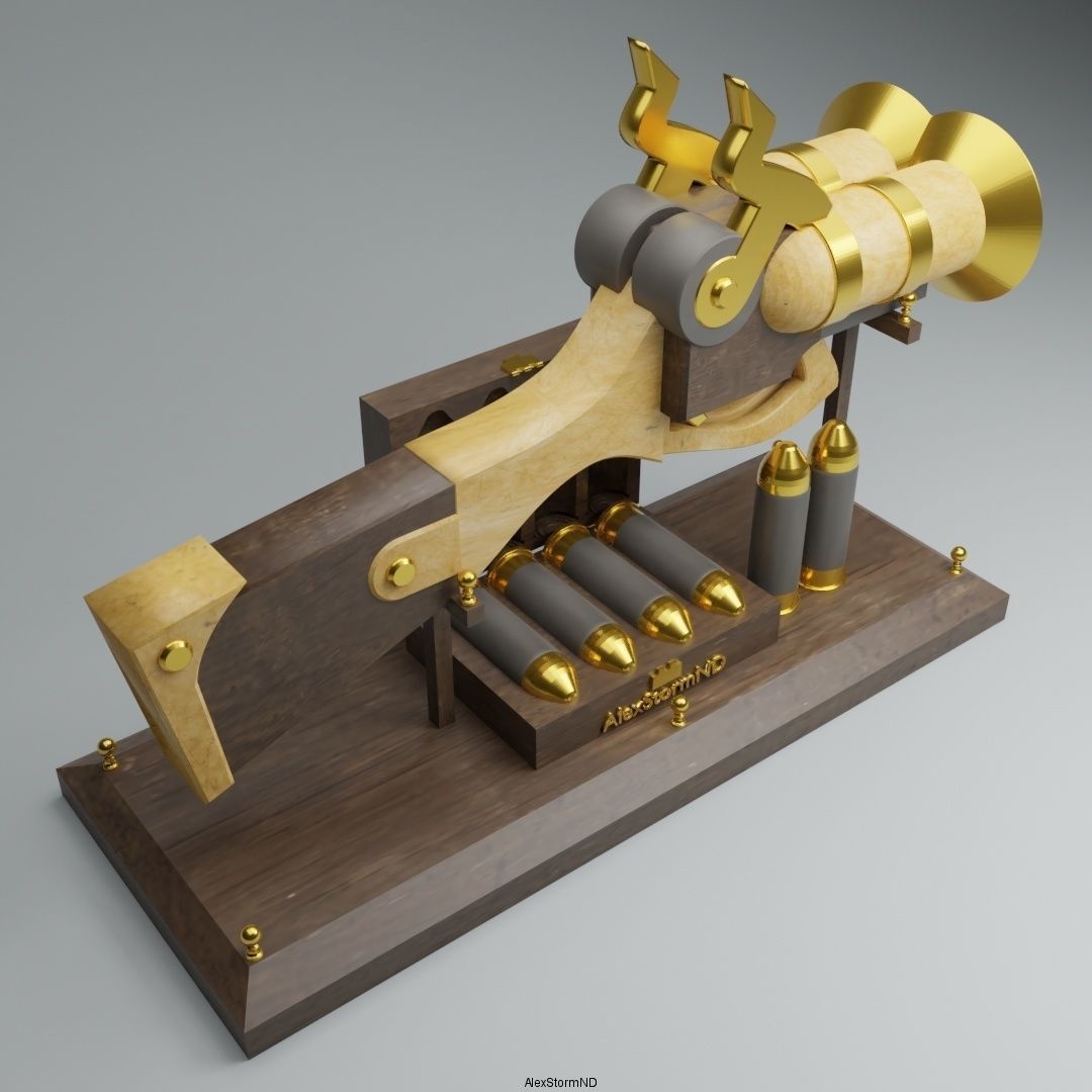 Steampunk double-barreled musket 3D model 3D printable | CGTrader