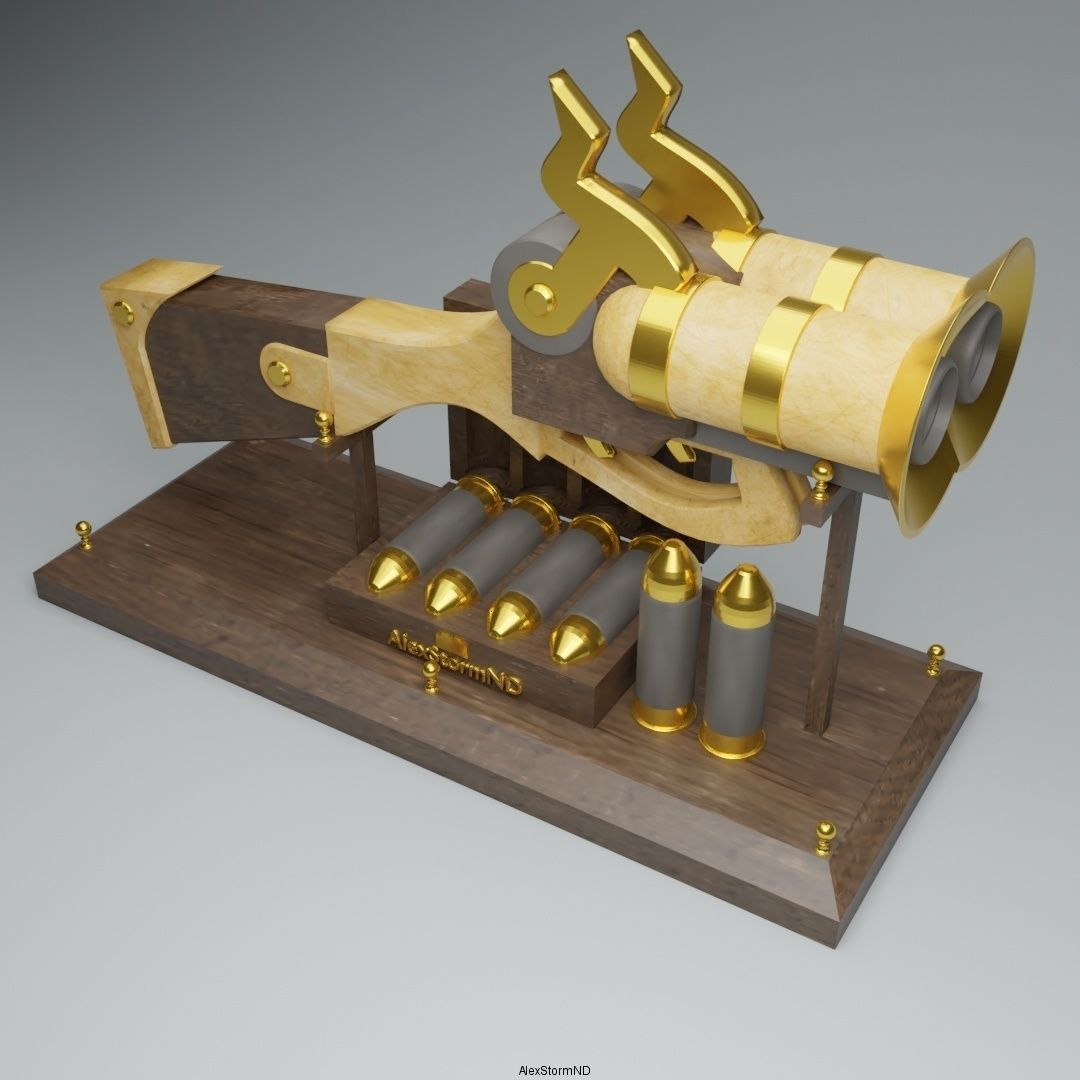 Steampunk double-barreled musket 3D model 3D printable | CGTrader
