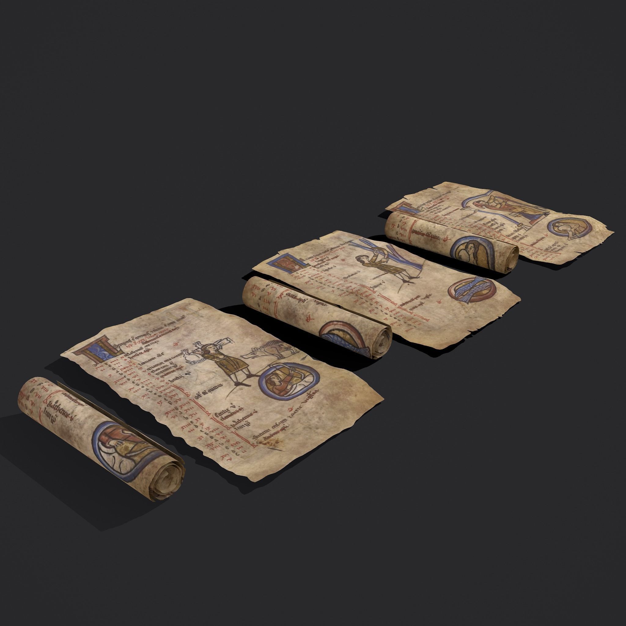3D Model Collection Medieval Manuscript Scrolls and Pages JAN FEB NOV ...