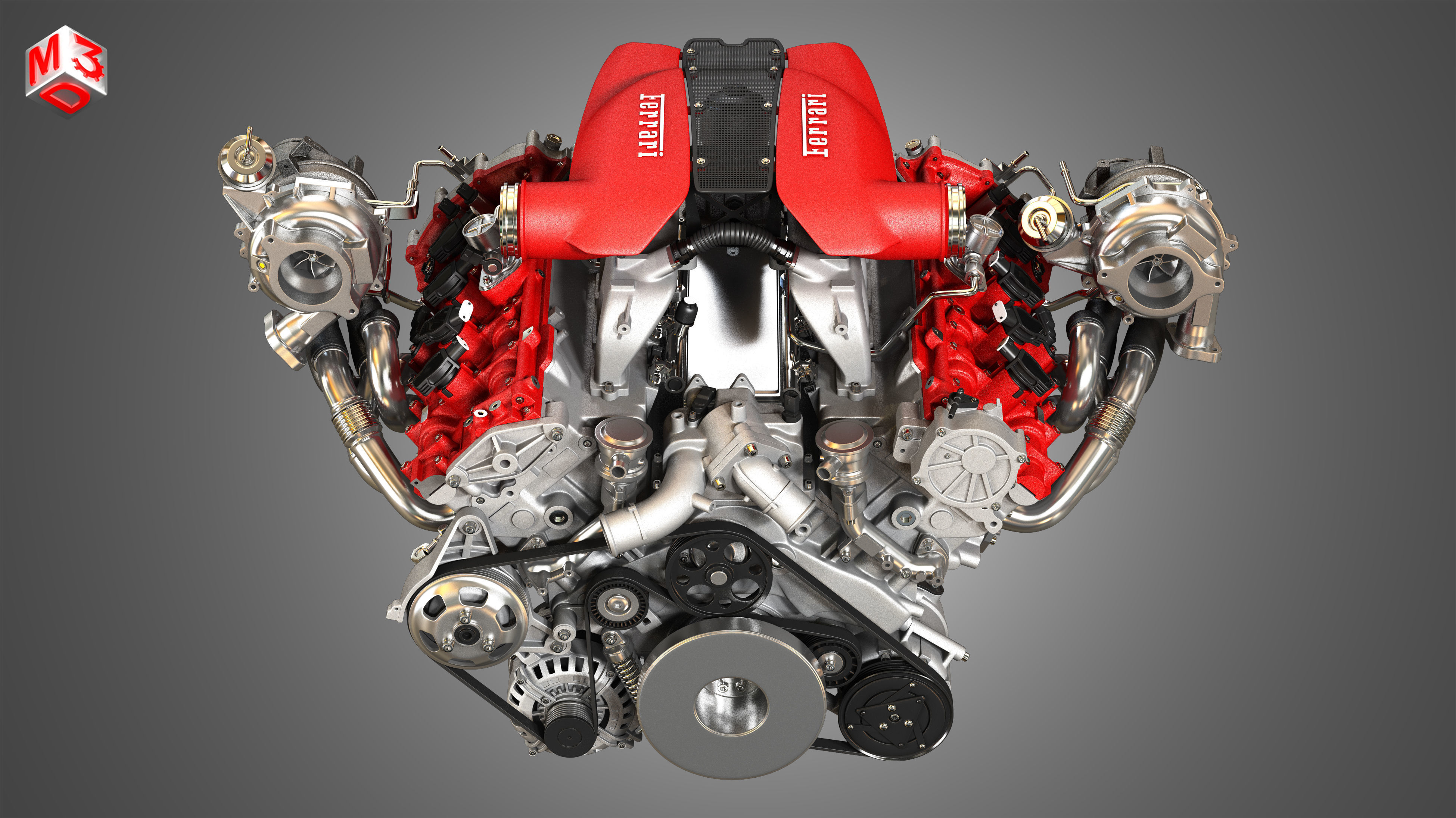F8 Tributo - 488 GTB Engines - V8 Twin Turbo Engines 2 in 1 3D Model ...