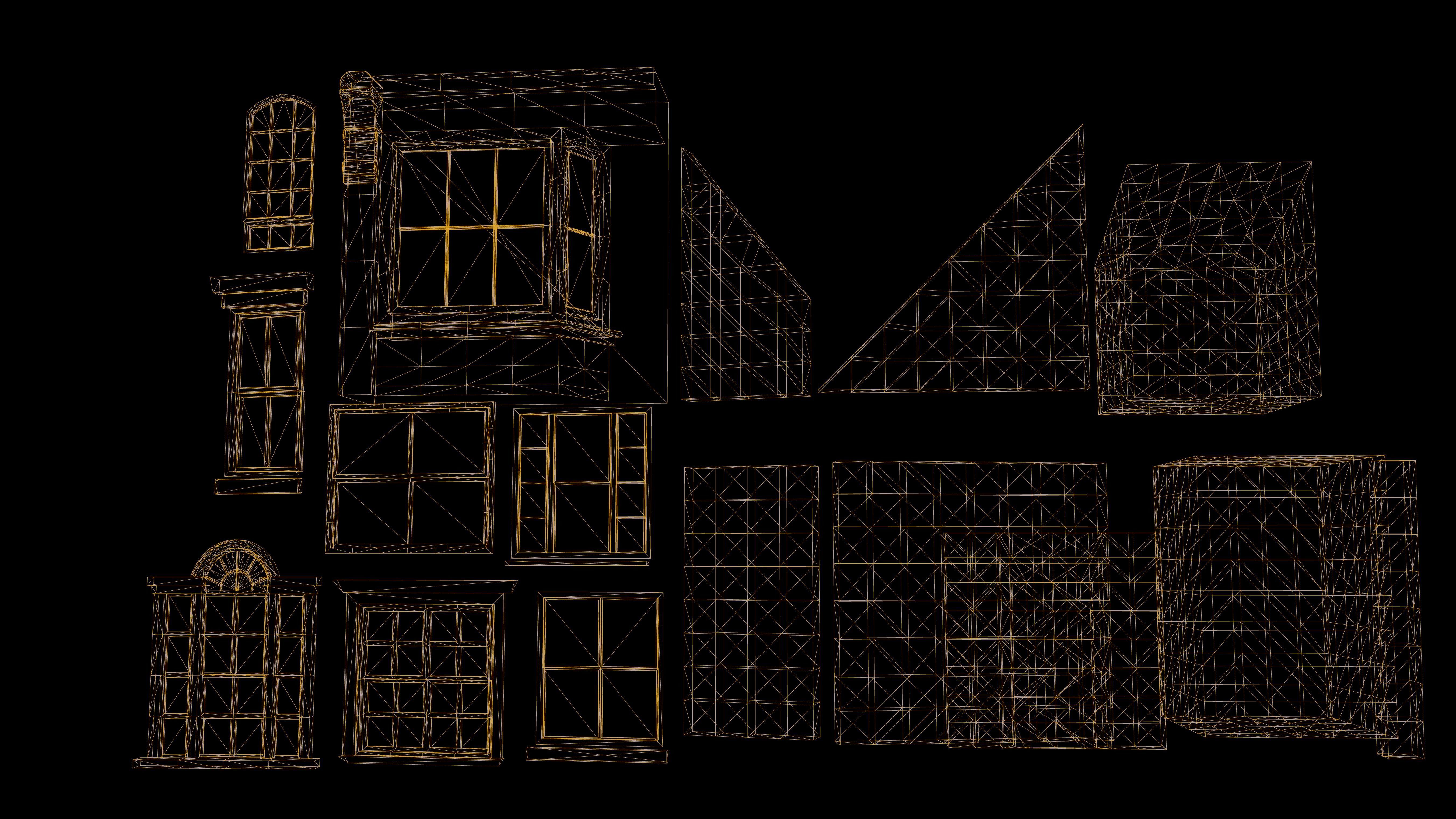 3D model Wall - Window Set Low Poly Game Ready VR / AR / low-poly ...