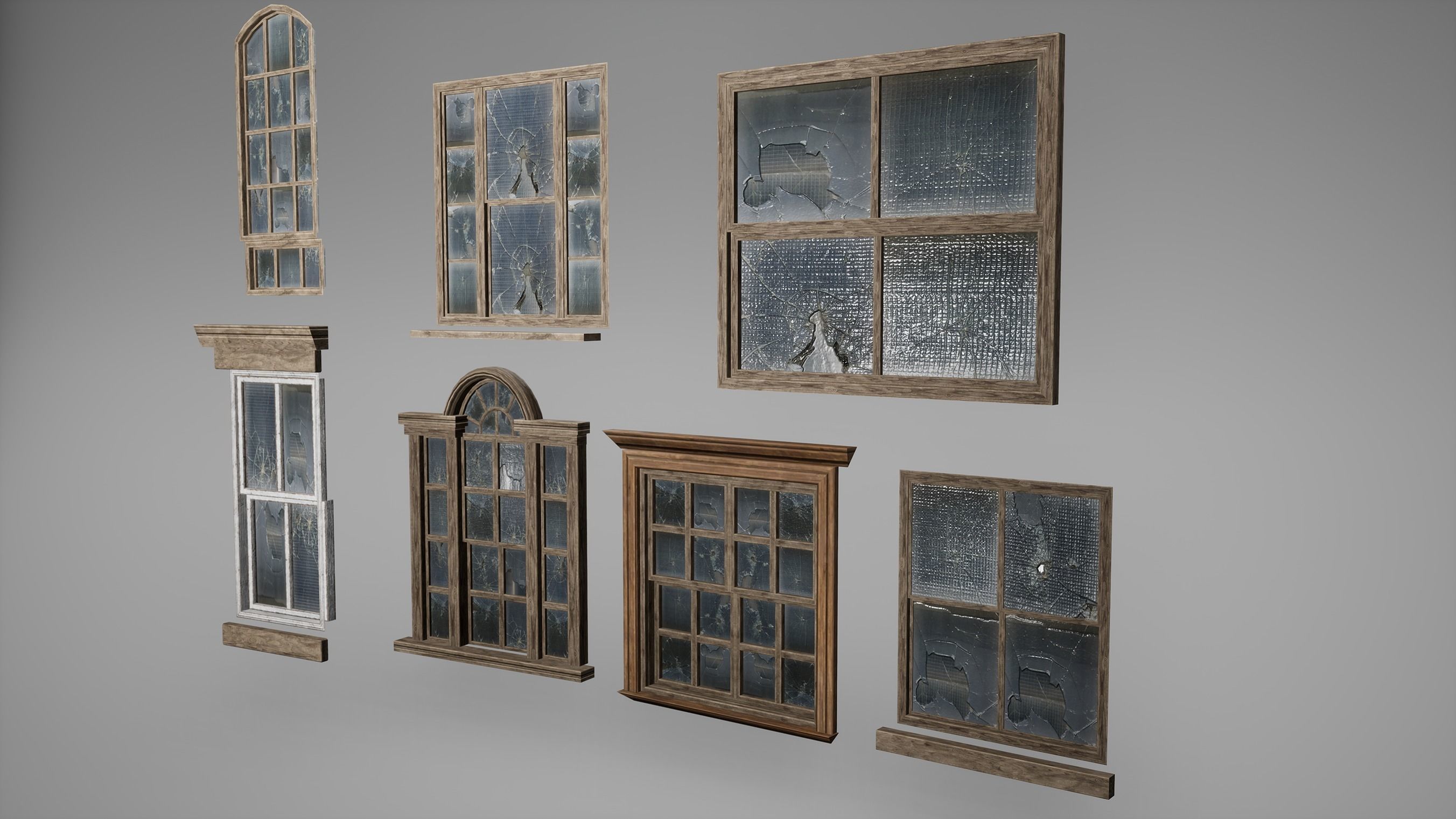 3D model Wall - Window Set Low Poly Game Ready VR / AR / low-poly ...