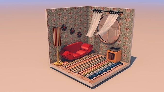 Low poly retro room 3D model animated | CGTrader
