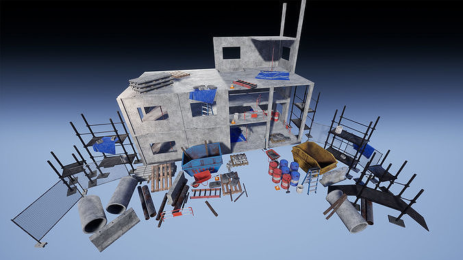3D model Construction site props and scaffolding VR / AR / low-poly ...