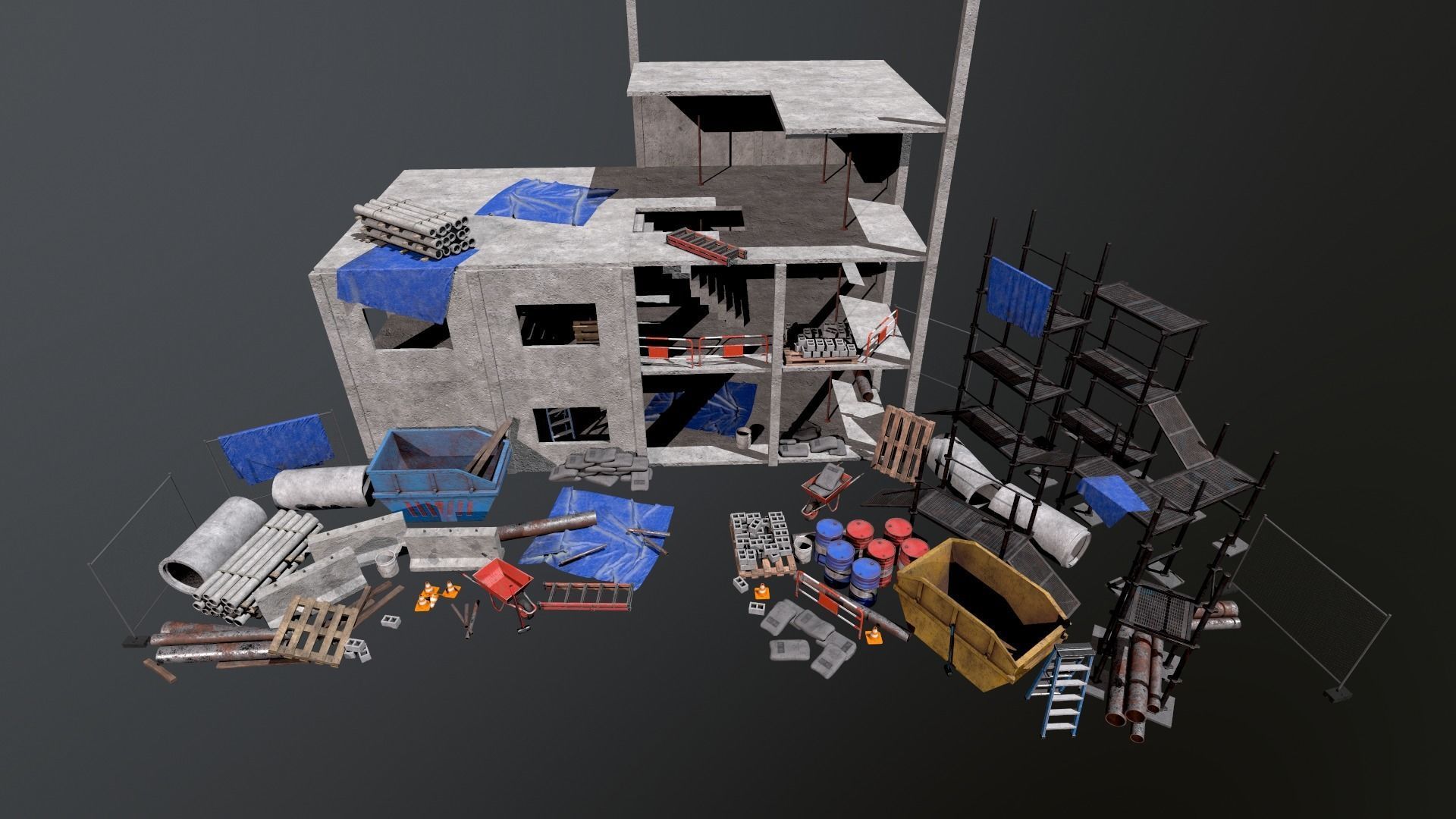 3D model Construction site props and scaffolding VR / AR / low-poly ...