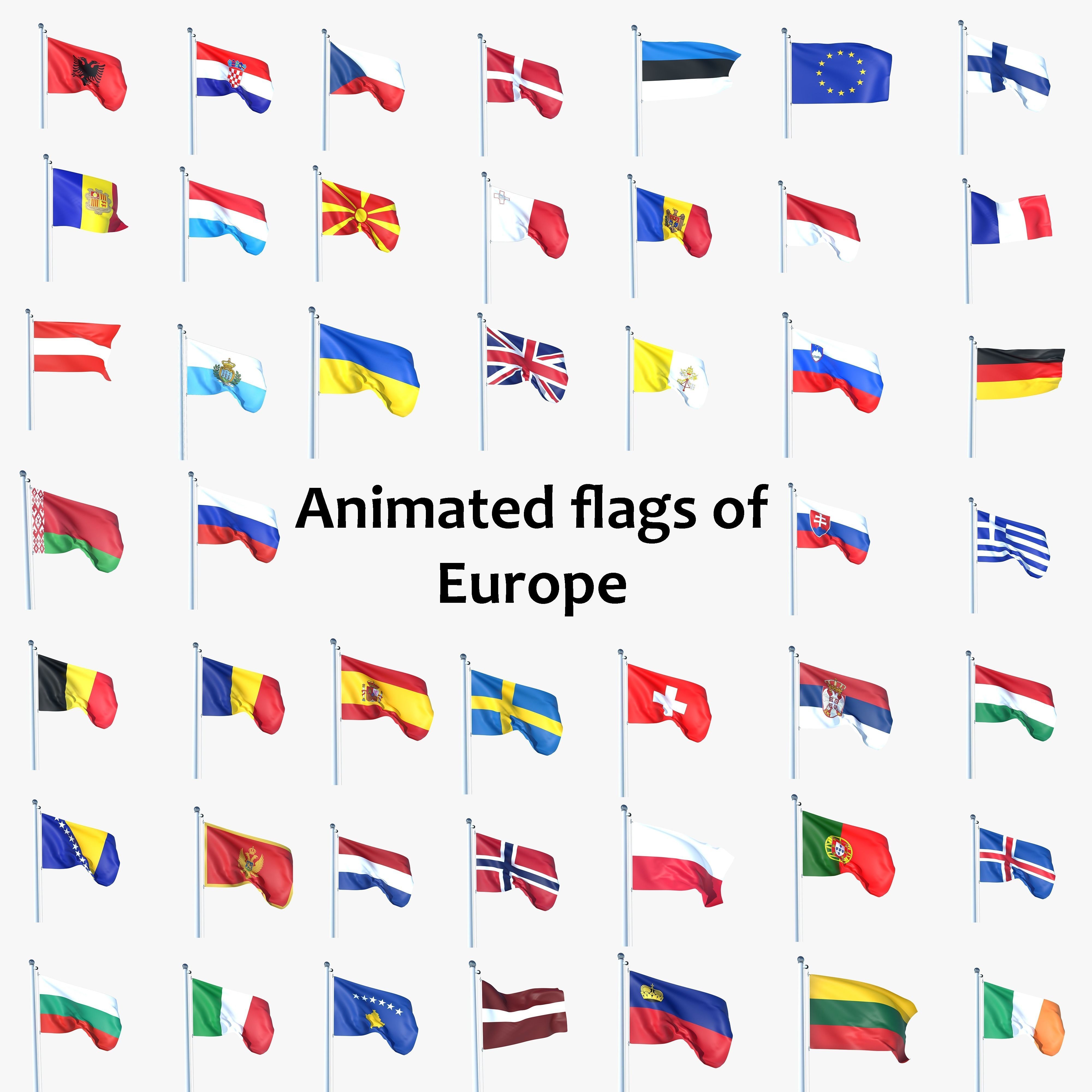 3D model Animated All Flags Of Europe VR / AR / low-poly | CGTrader