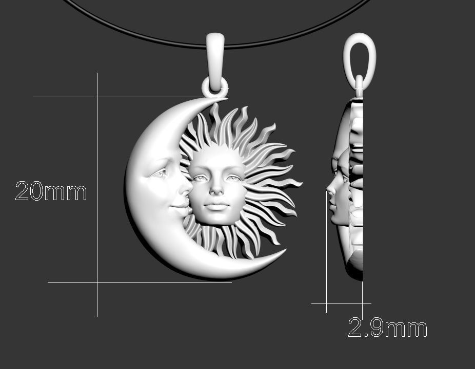 pendant sun moon 3D model 3D printable | CGTrader