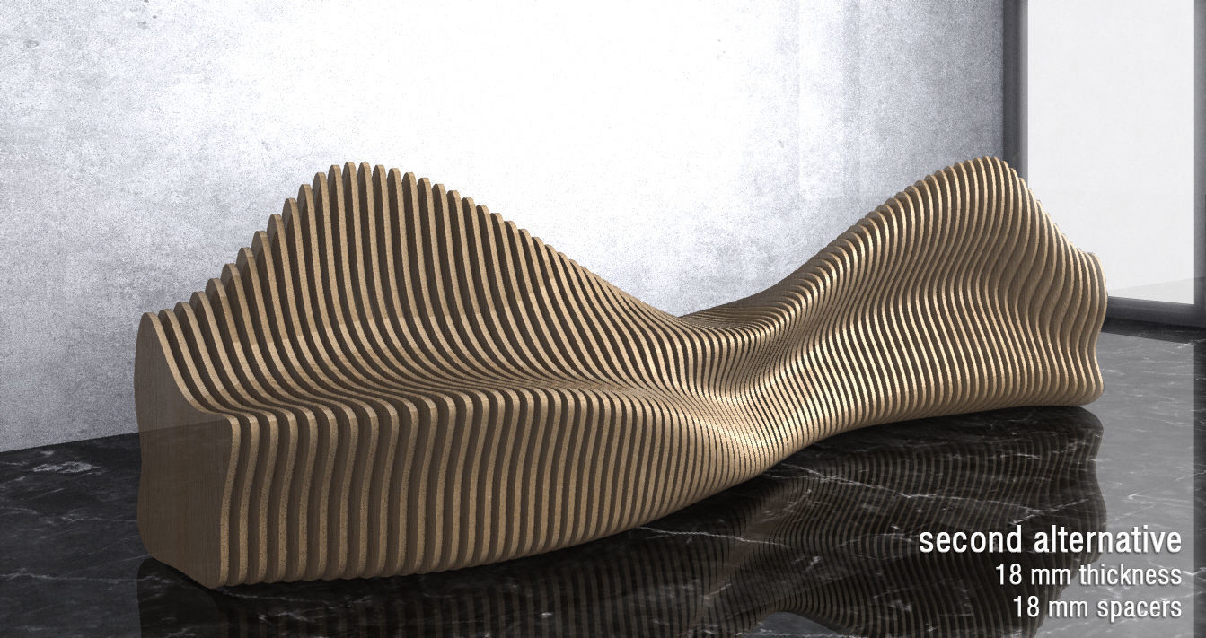 Parametric Wavy Wooden Furniture - Bench - CNC files for cutting 3D ...