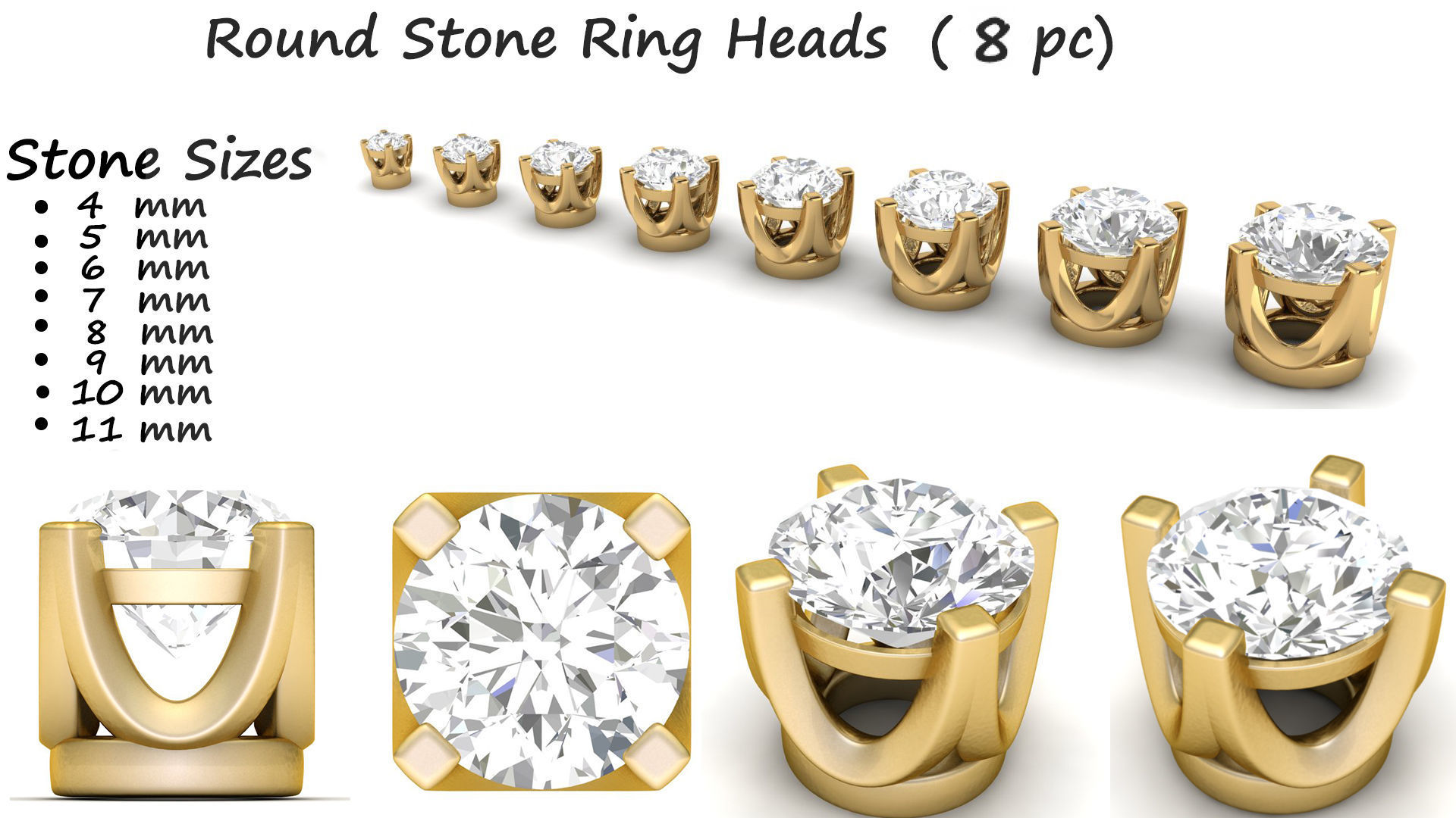 Ring Heads Type 12 - 8pc 3D model 3D printable | CGTrader