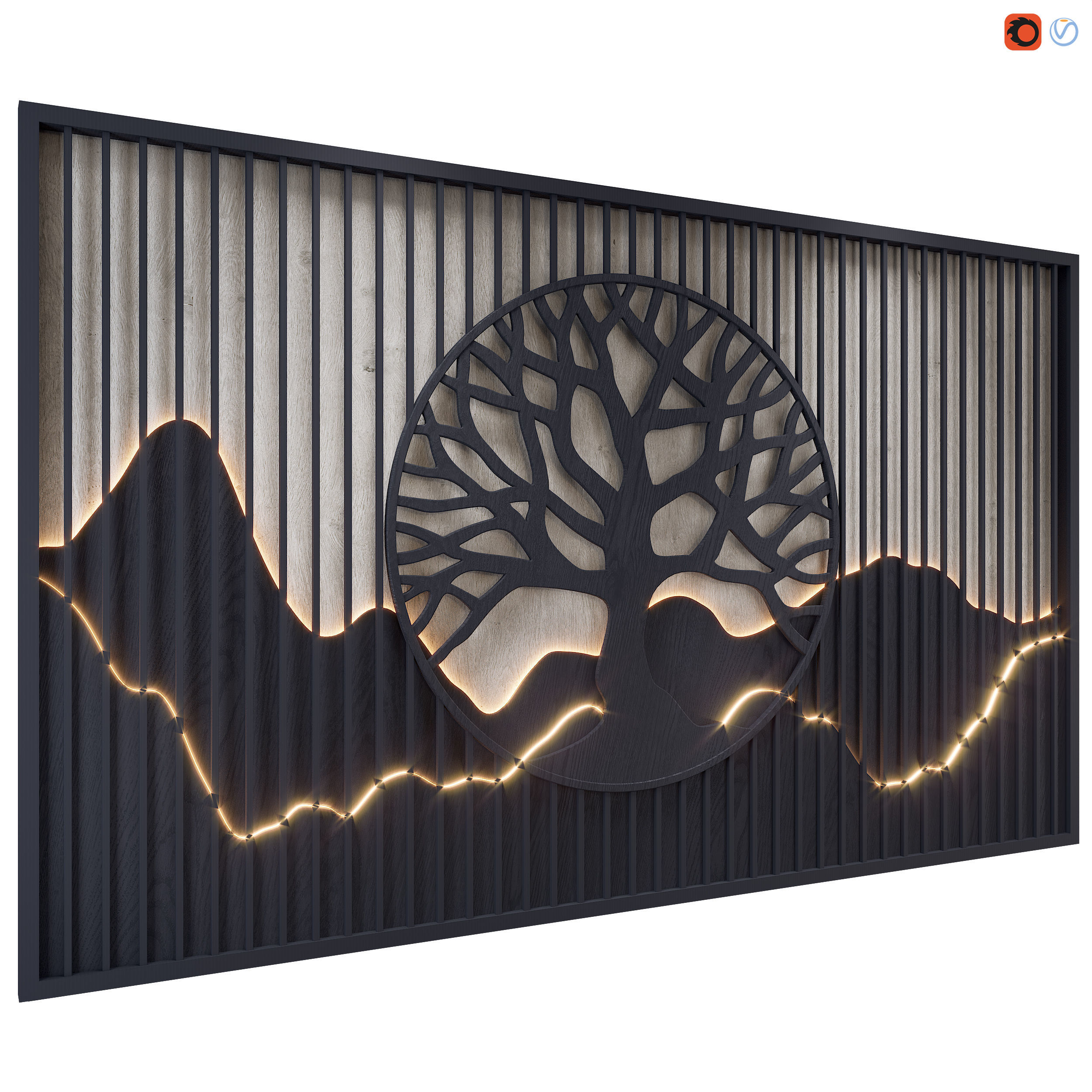 Wall panel Tree at sunset 3D model | CGTrader