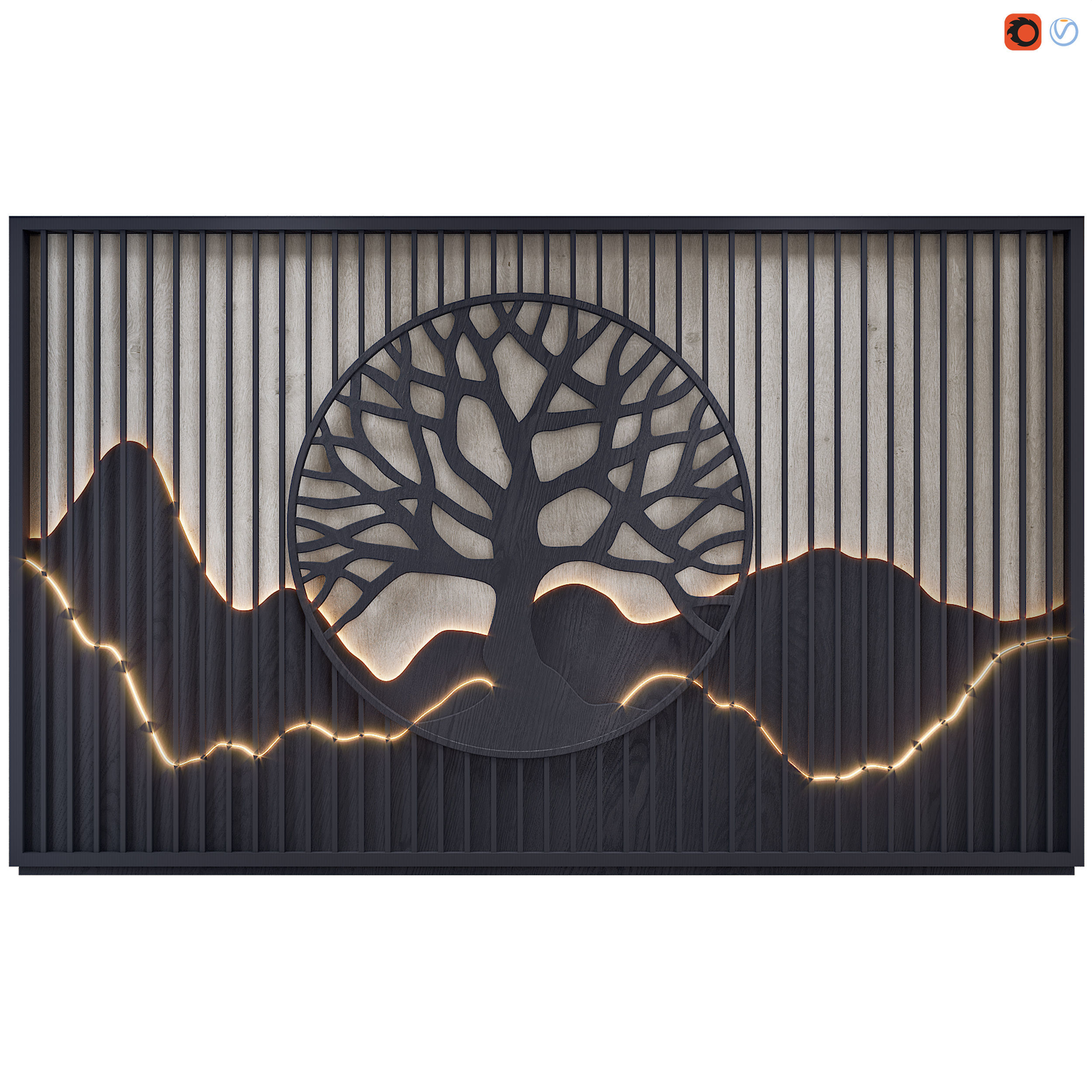 Wall panel Tree at sunset 3D model | CGTrader