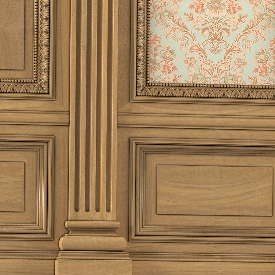 Wall wood boiserie paneling with Wallpaper 3D model | CGTrader
