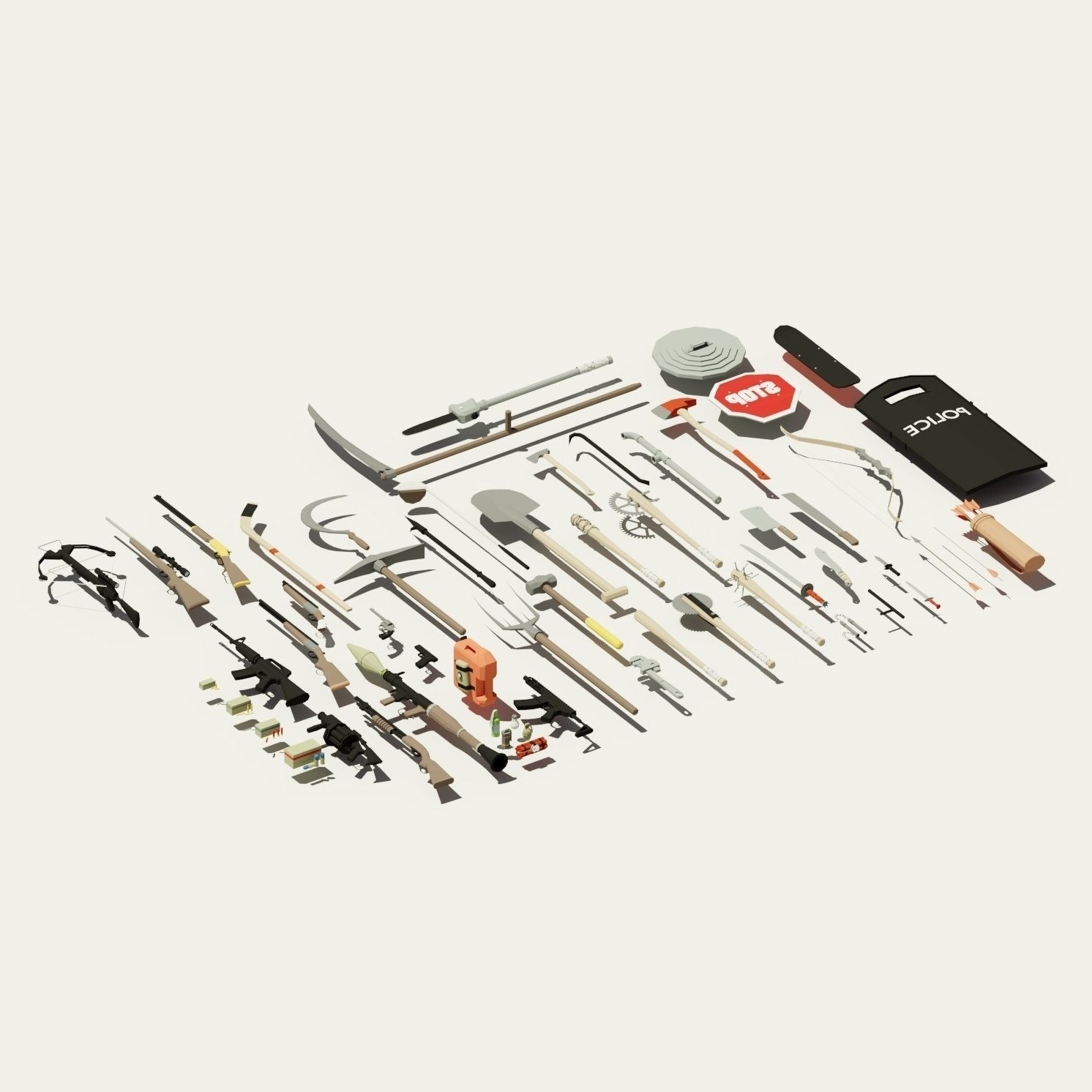 3D model Low Poly Guns Pack 85 in 1 VR / AR / low-poly | CGTrader