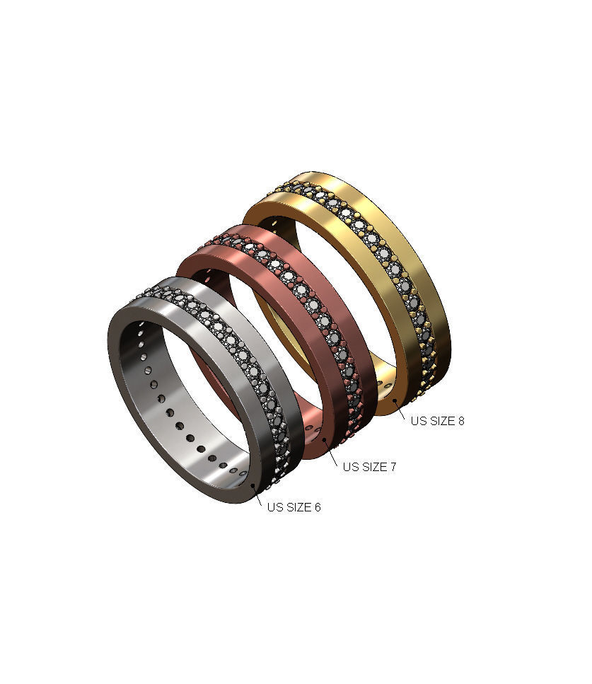 Simple wide diamond line band US size 6 7 8 3D model 3D printable ...