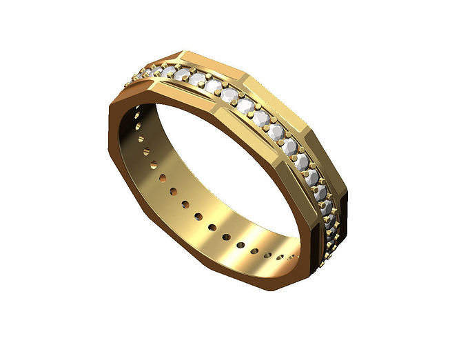 Faceted wide diamond line band US size 6 7 8 3D model 3D printable ...