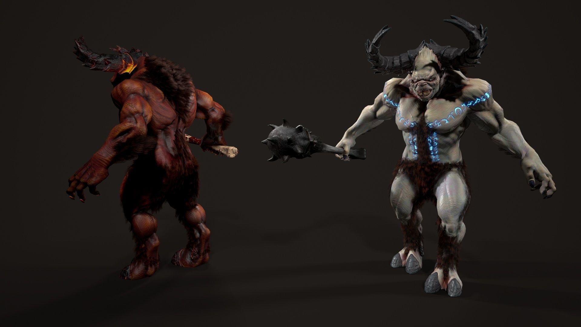 Demon 1 animated with horns free VR / AR / low-poly 3D model rigged ...