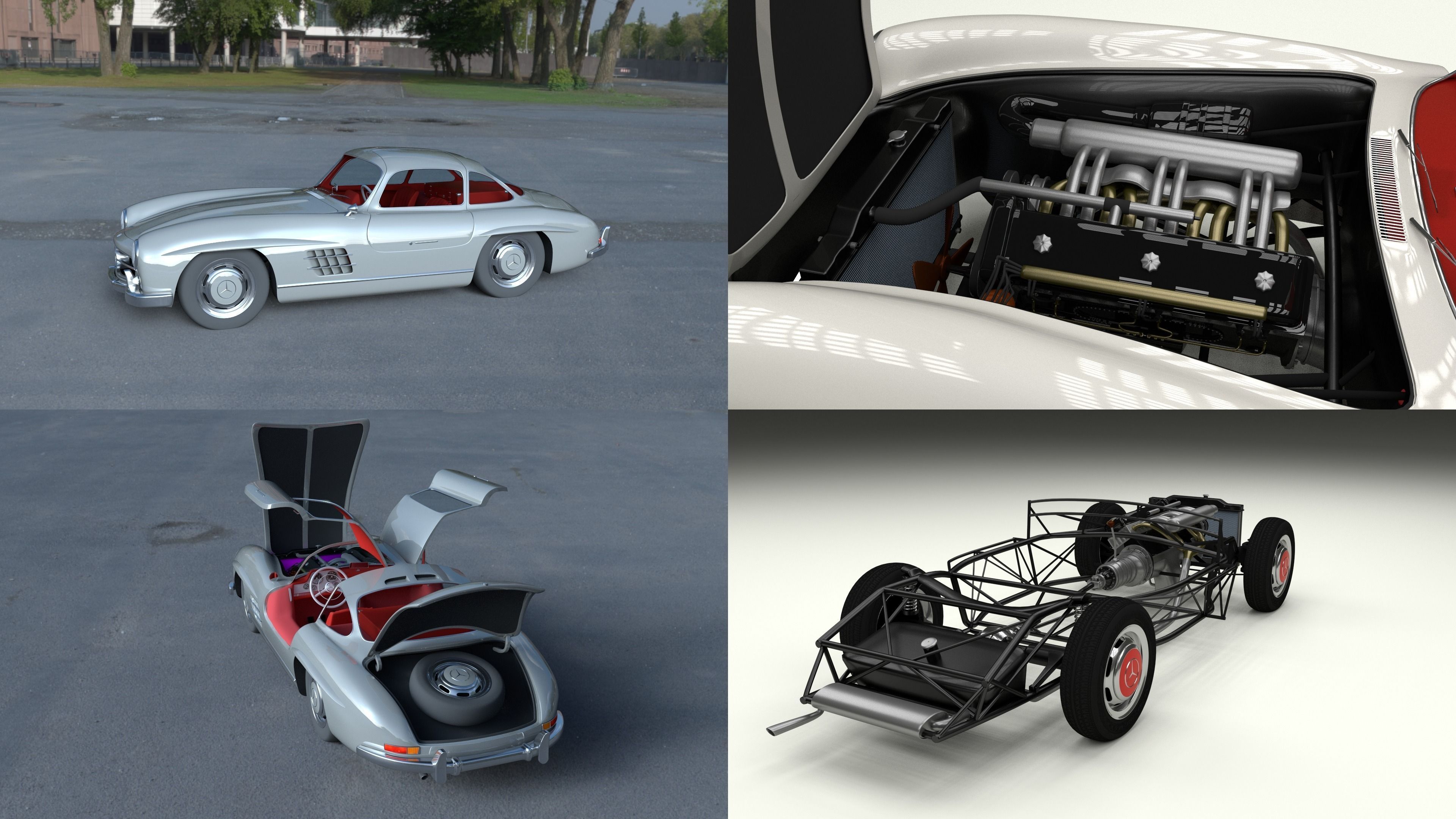 Fully Modelled Rigged Mercedes 300SL Gullwing HDRI 3D model rigged ...