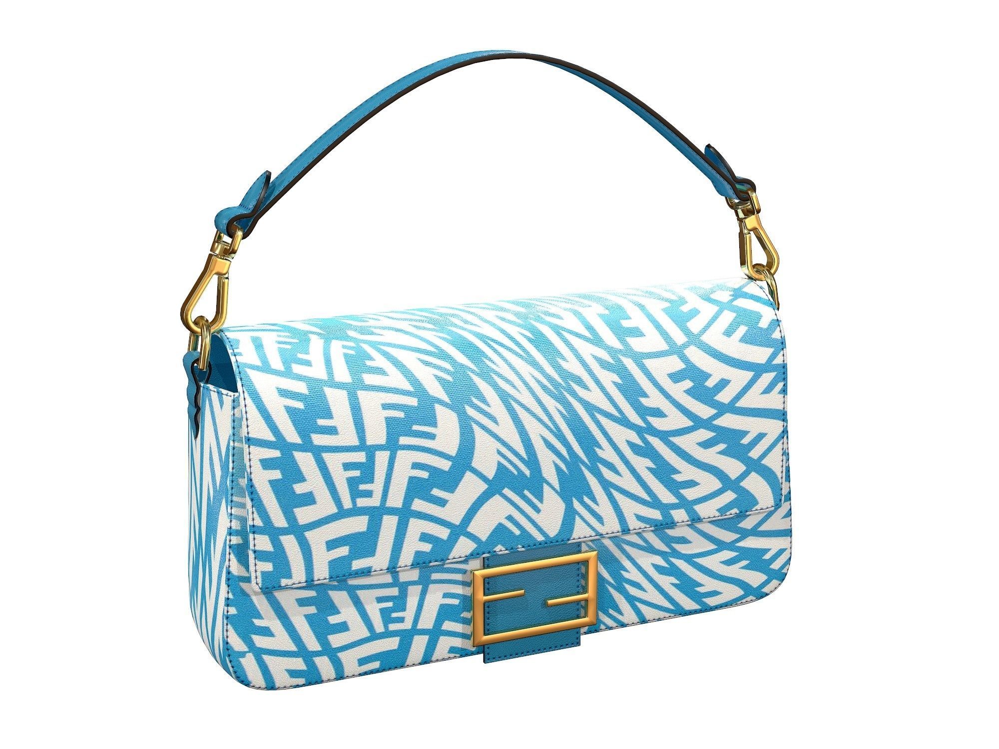 3D model Fendi Baguette Bag Blue Print VR / AR / low-poly | CGTrader