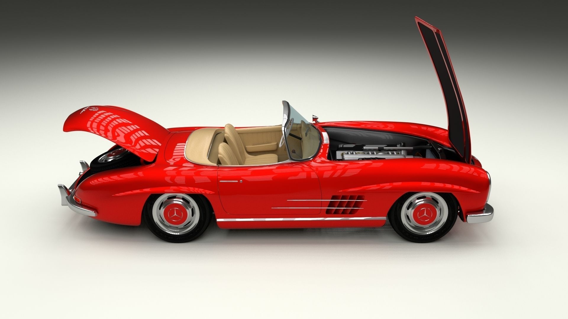 Fully Modelled Mercedes 300SL Roadster Red HDRI 3D model | CGTrader