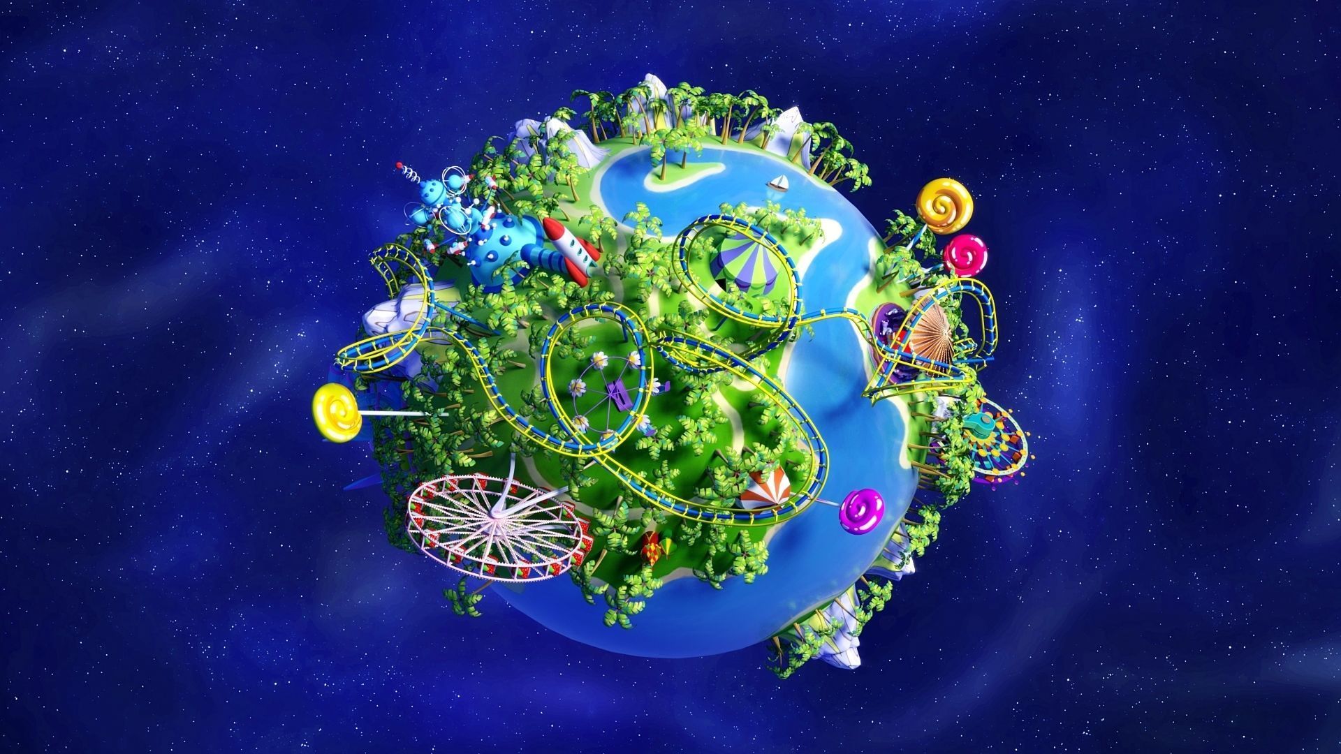 3D model toy planet small world carousels Amusement VR / AR / low-poly ...