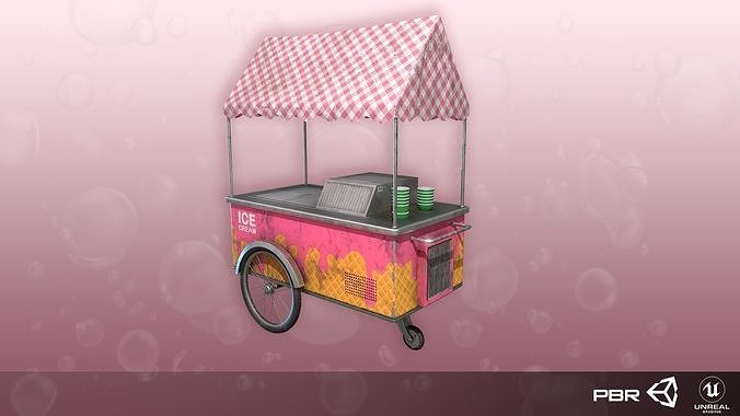 3D model Cart Ice Cream Low poly Game Ready VR / AR / low-poly | CGTrader
